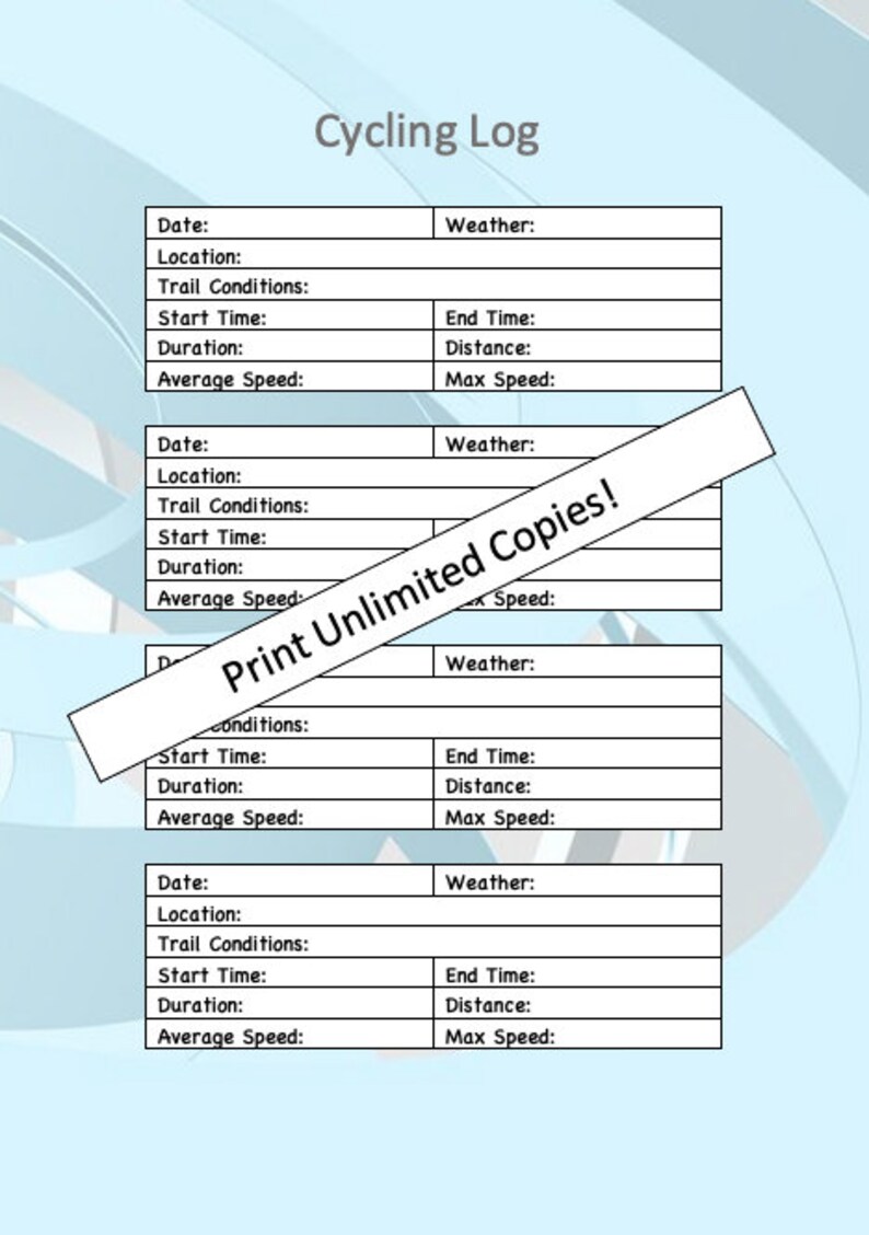 Cycling Log Instant Download Printable - Etsy