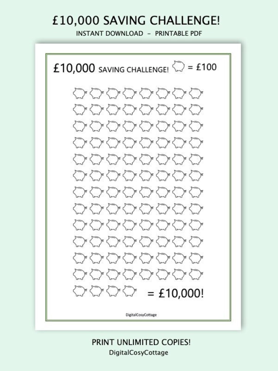 10,000 Pounds Saving Plan Challenge - Instant Download Printable - Etsy