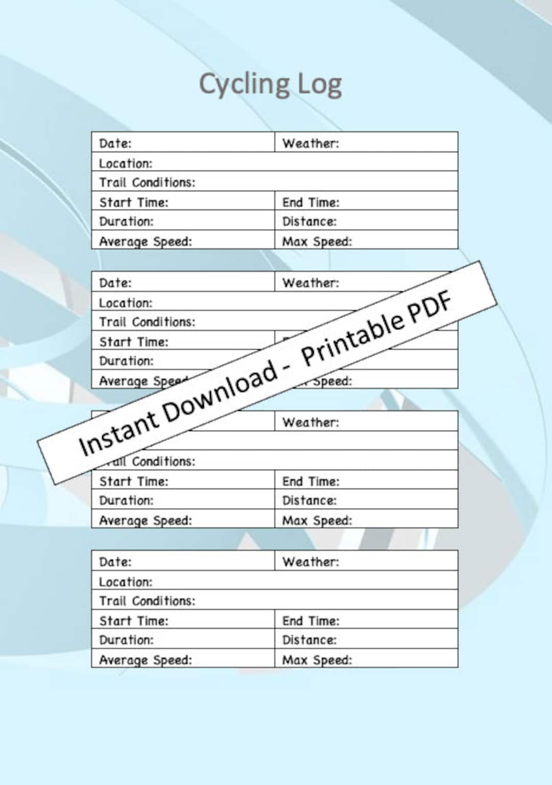 Cycling Log Instant Download Printable - Etsy