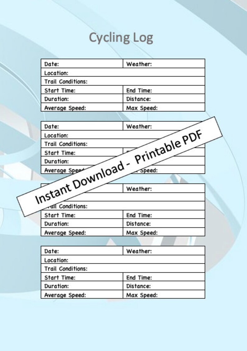 Cycling Log Instant Download Printable - Etsy