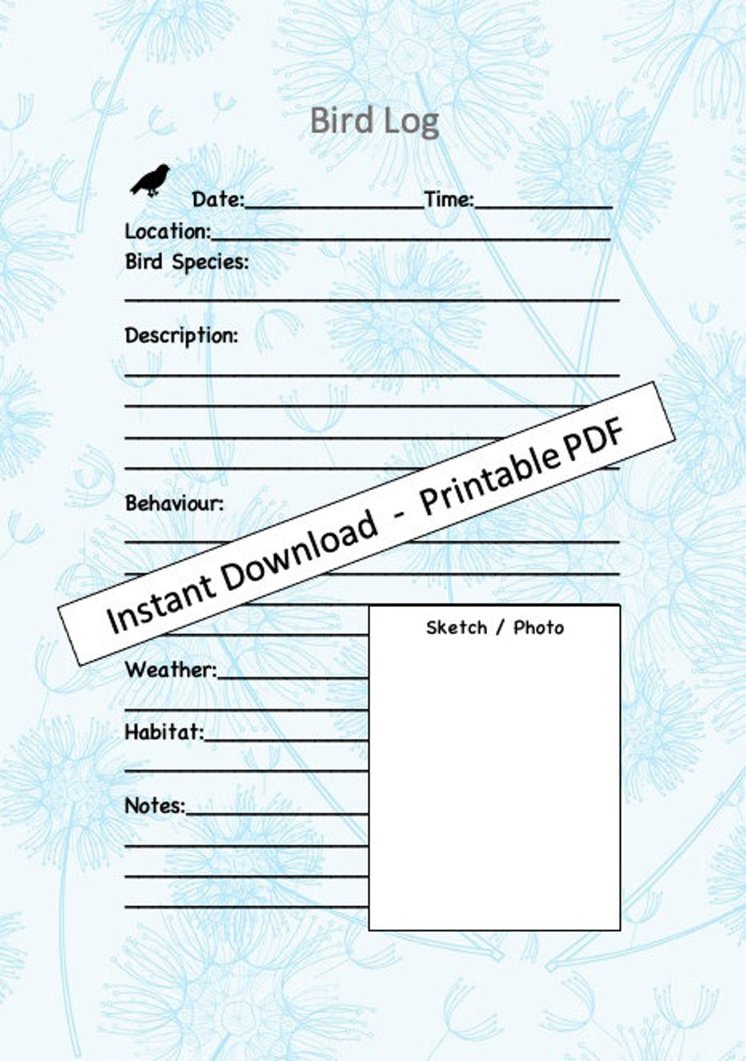 Bird Watchers Journal Log Instant Download Printable - Etsy