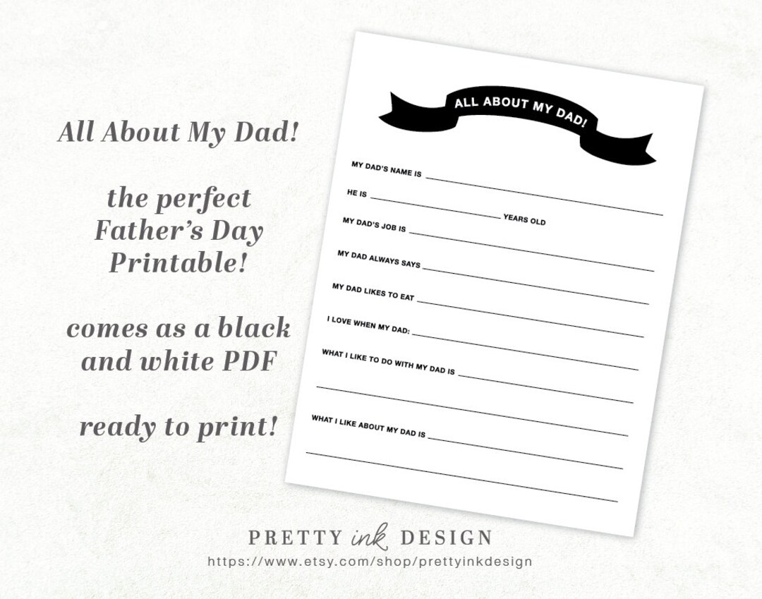 Father's Day All About Dad Printable PDF - Etsy