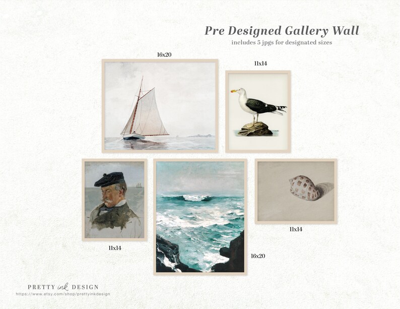 Nautical Gallery Wall Set Sea Ocean Vintage Landscape Printable Set of ...