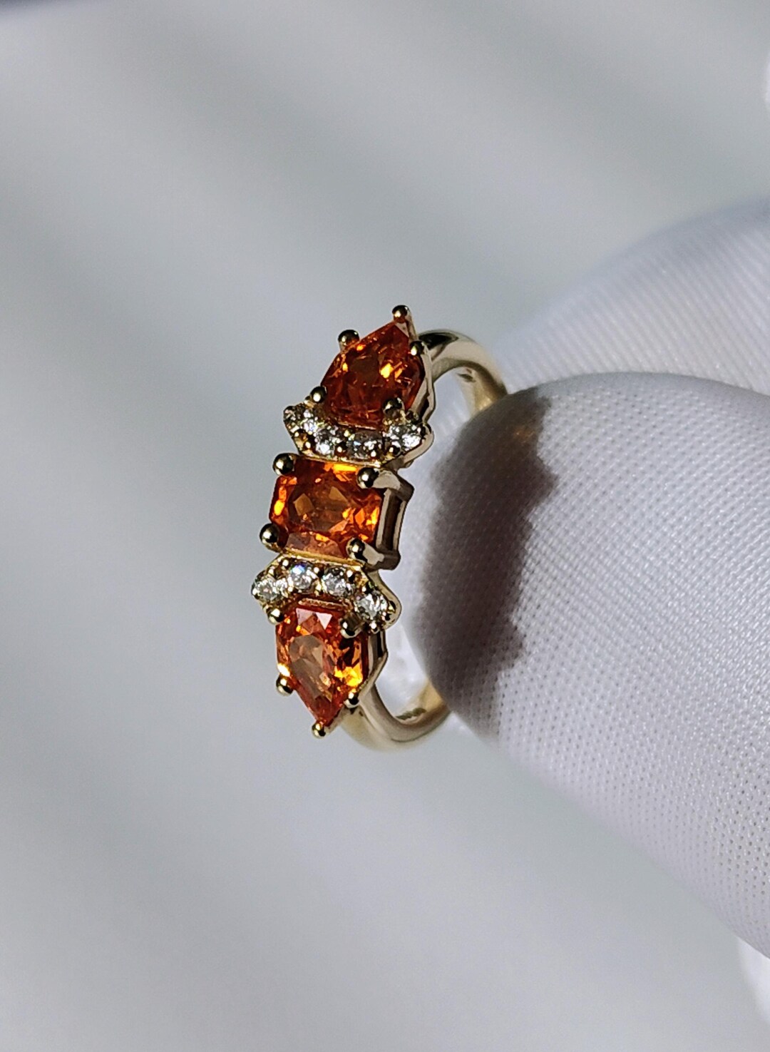 Rare Mandarin Garnet Three Stone Ring | 1.75 CT Total | Royal Cut ...