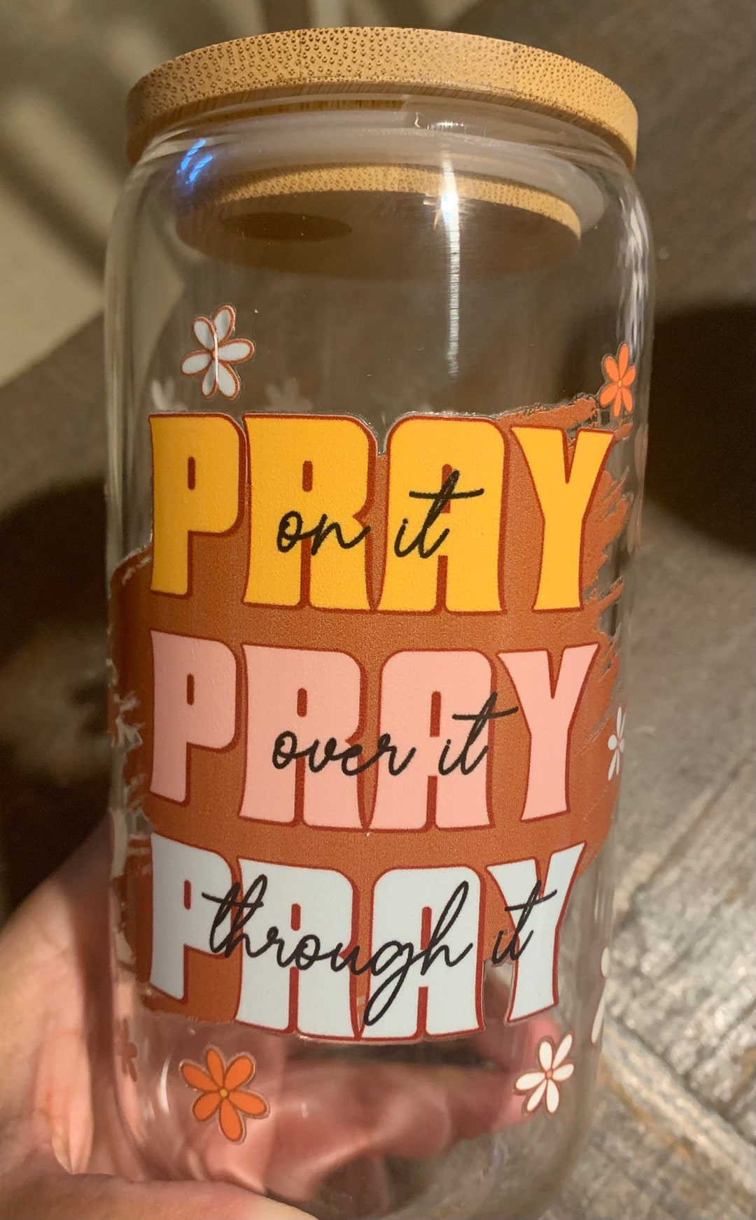 Cute, Inspirational “pray” Glass Can Cup - Etsy
