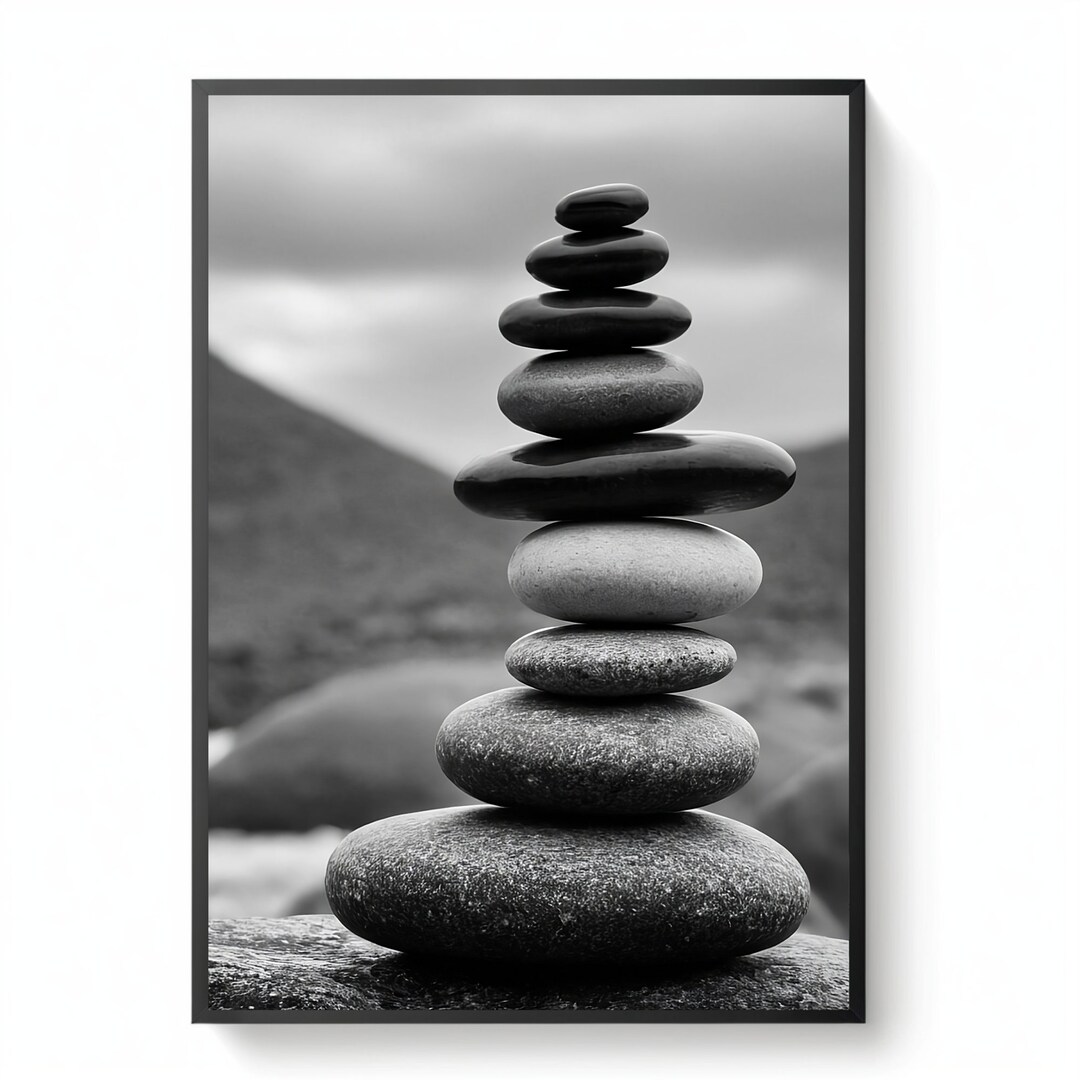 Black and White Zen Stone Stack º2 Minimalist Meditation Art Tranquil ...