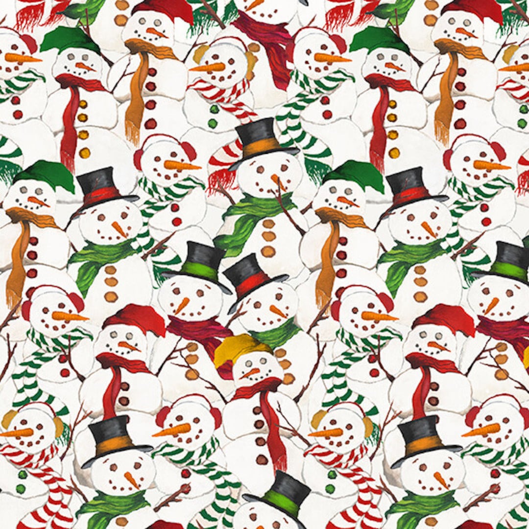 Blank Quilting Wintry Mix Snowman Collage Red Cotton Fabric by the Yard ...