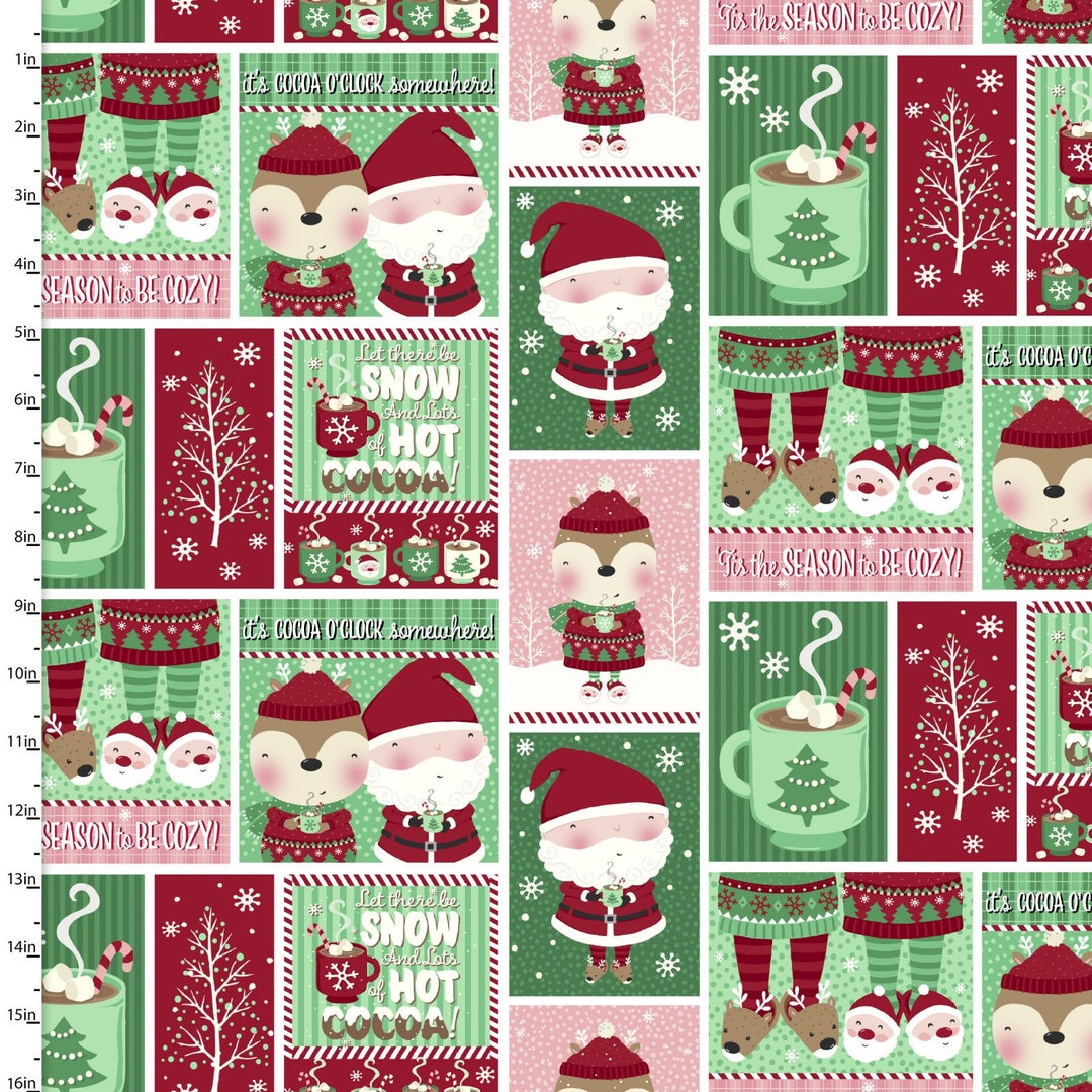 3 Wishes Snow & Hot Cocoa Cocoa Pals Patch Multi Cotton Fabric by Yard ...