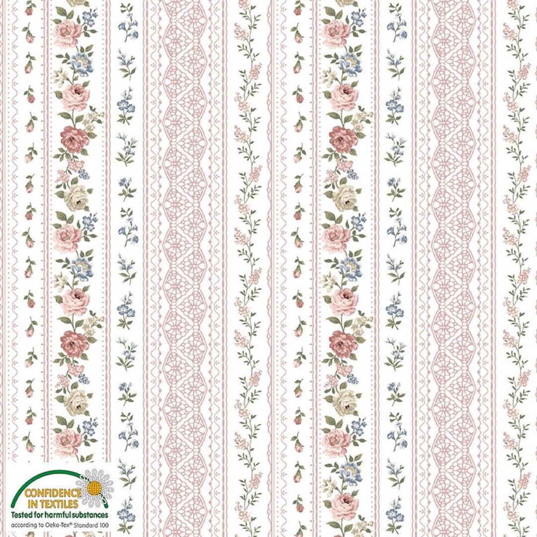 Stof Ellie Roses Flower Stripe Pink Cotton Fabric by the Yard - Etsy