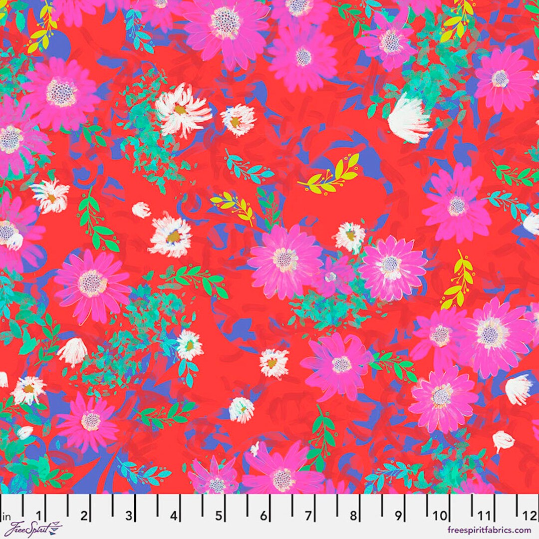 Victoria Findlay Wolfe Next Door Garden Divine Red Cotton Fabric by the ...