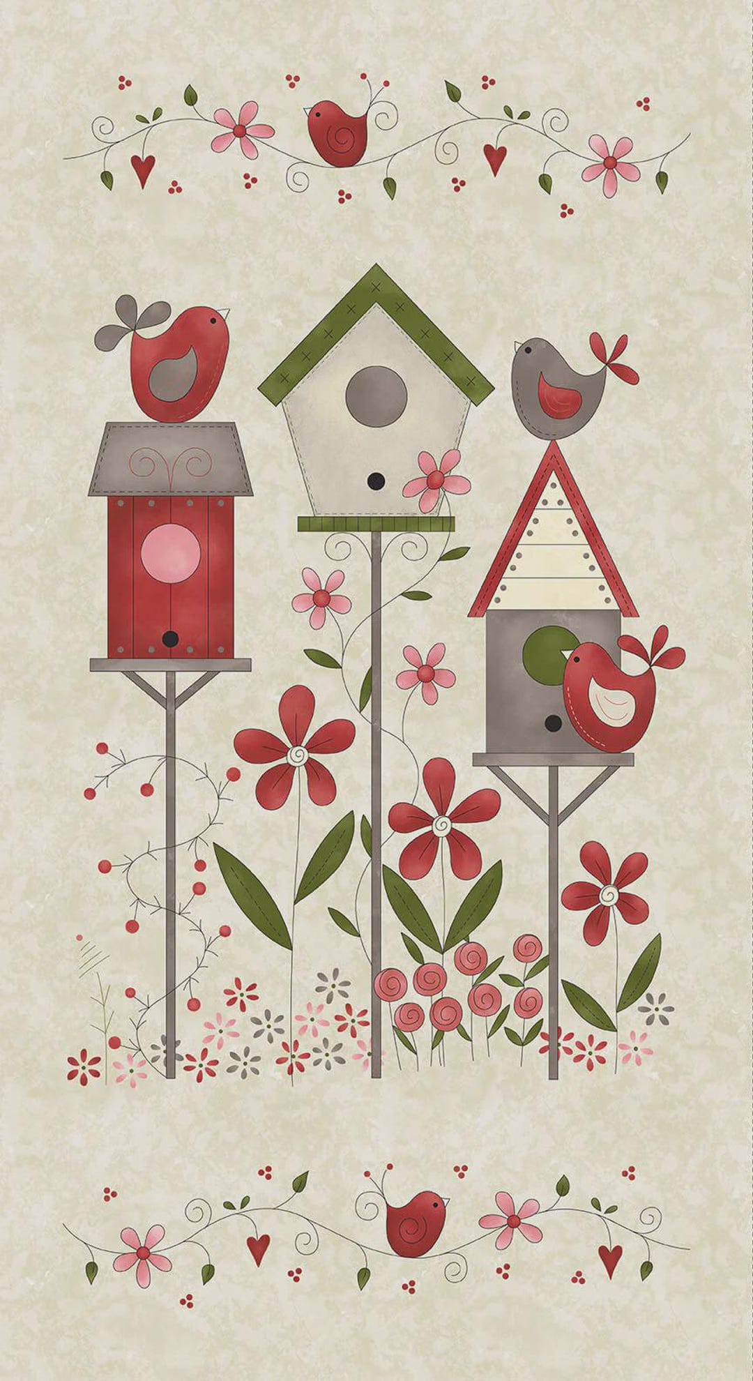 Henry Glass Birds of A Feather 23" Panel Cream Cotton Fabric by the ...