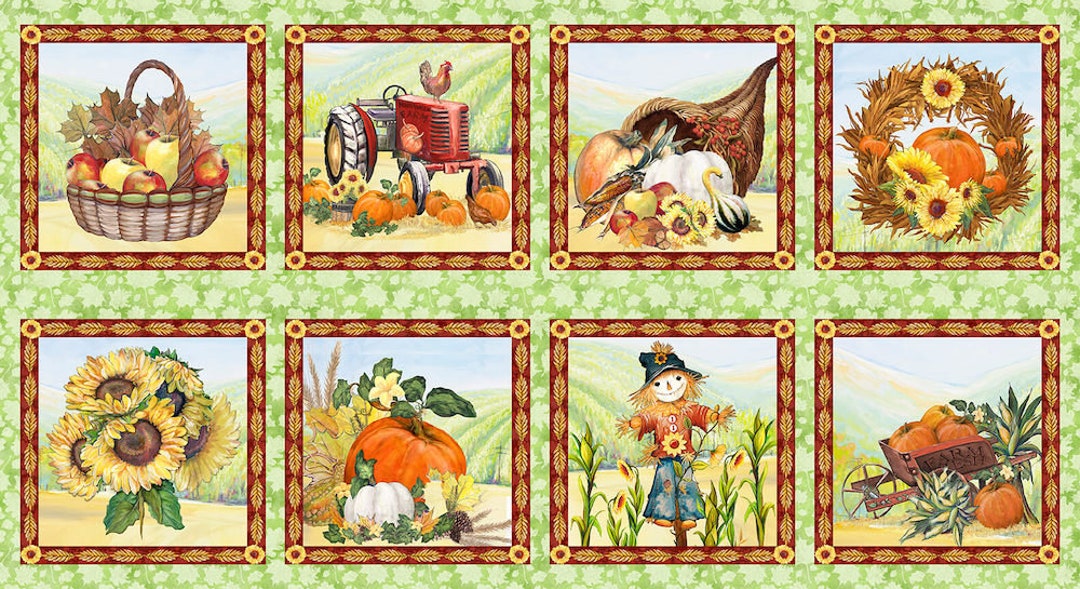 Blank Quilting Golden Days Harvest Blocks Lt Green Cotton Fabric by the ...