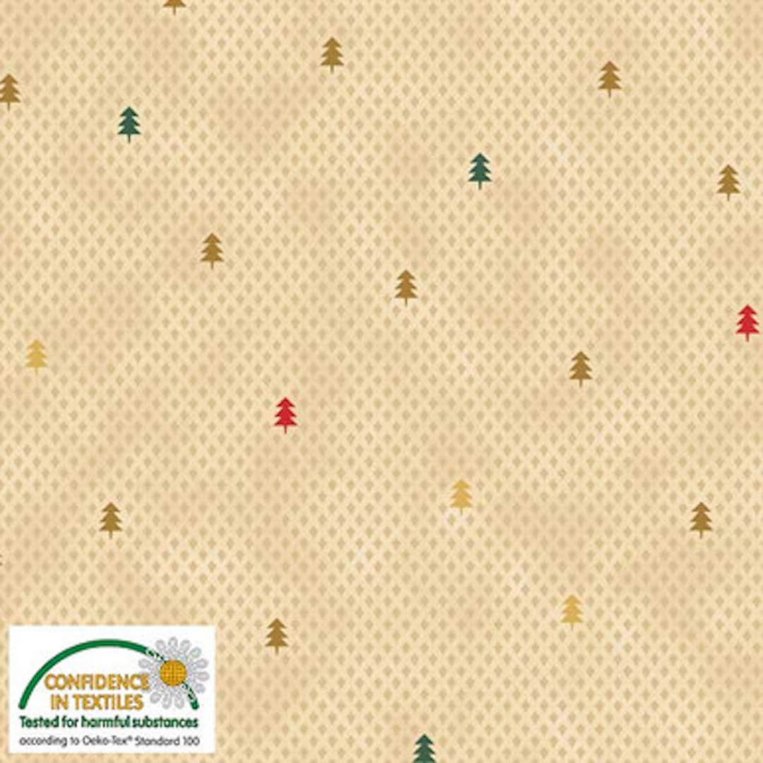 Stof Star Sprinkle Small Christmas Trees Beige Gold Cotton Fabric by ...