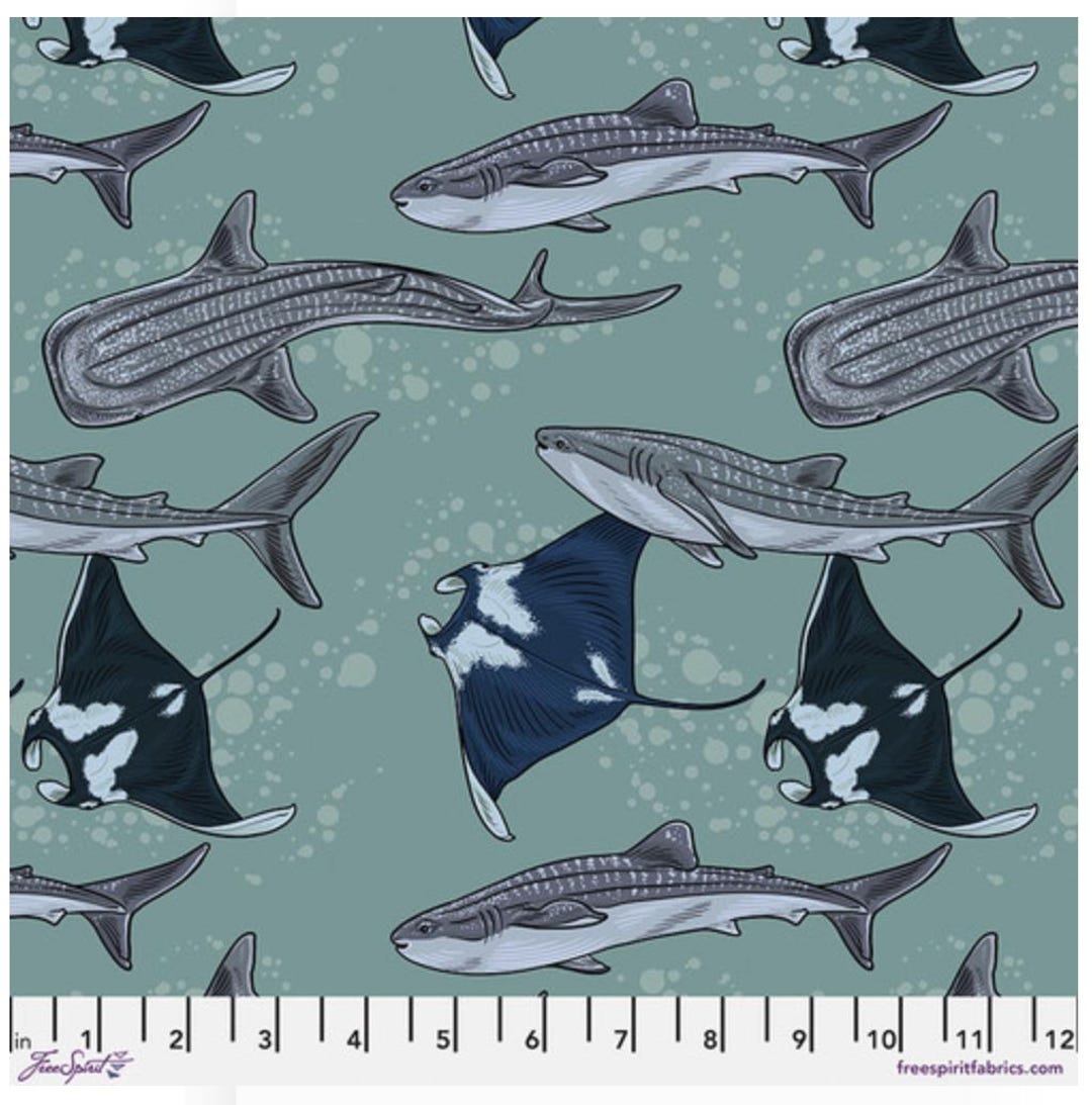 Free Spirit Rachel Hauer Mariana Gentle Giants Aqua Cotton Fabric by ...