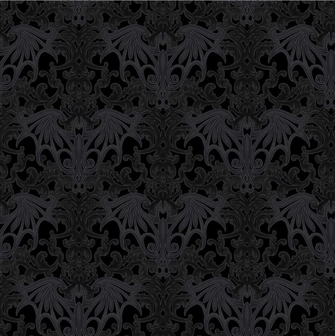 Henry Glass Halloween Ball Bat Damask Black Cotton Fabric by the Yard ...
