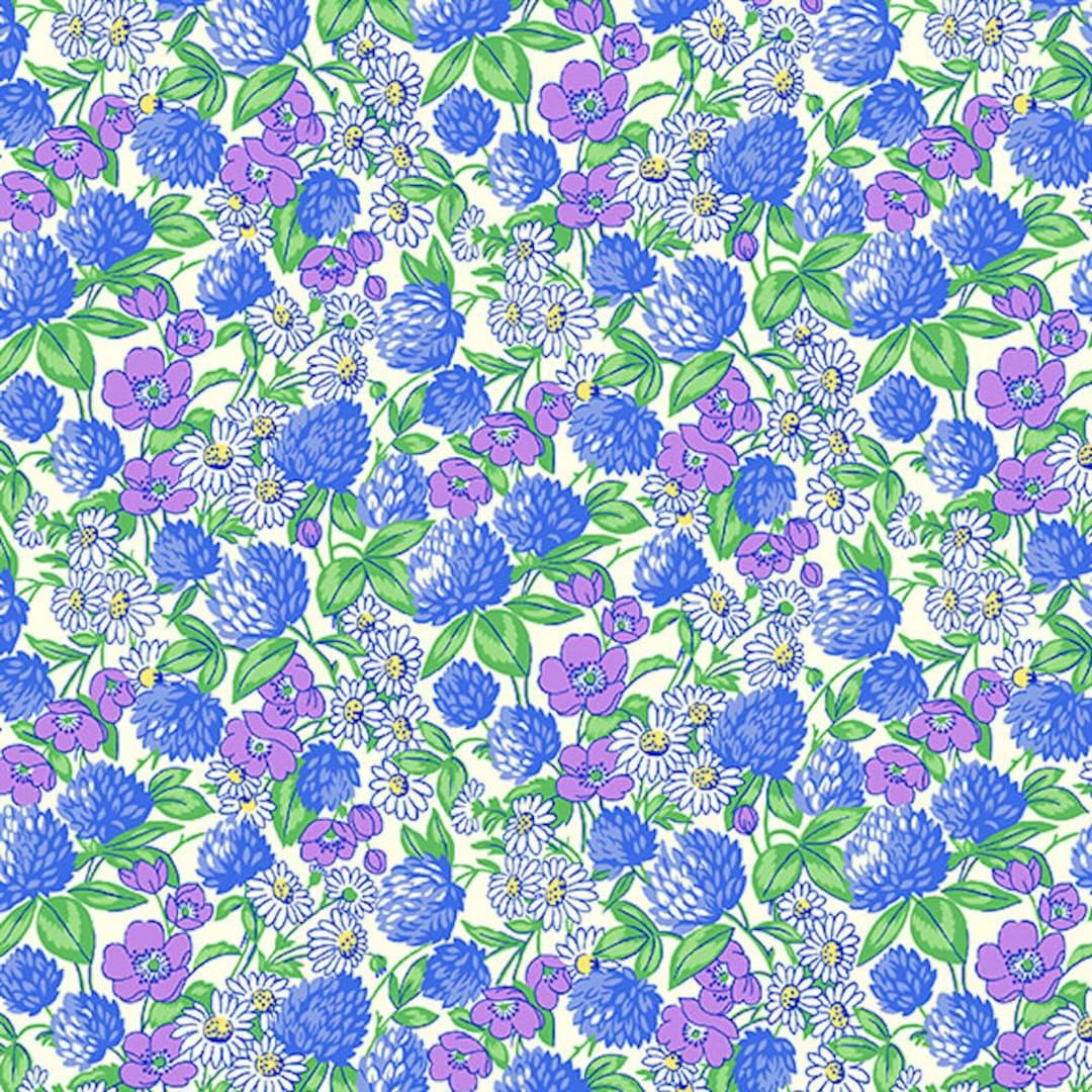 Henry Glass Nana Mae V Clover & Daisies Blue Cotton Fabric by the Yard - Etsy