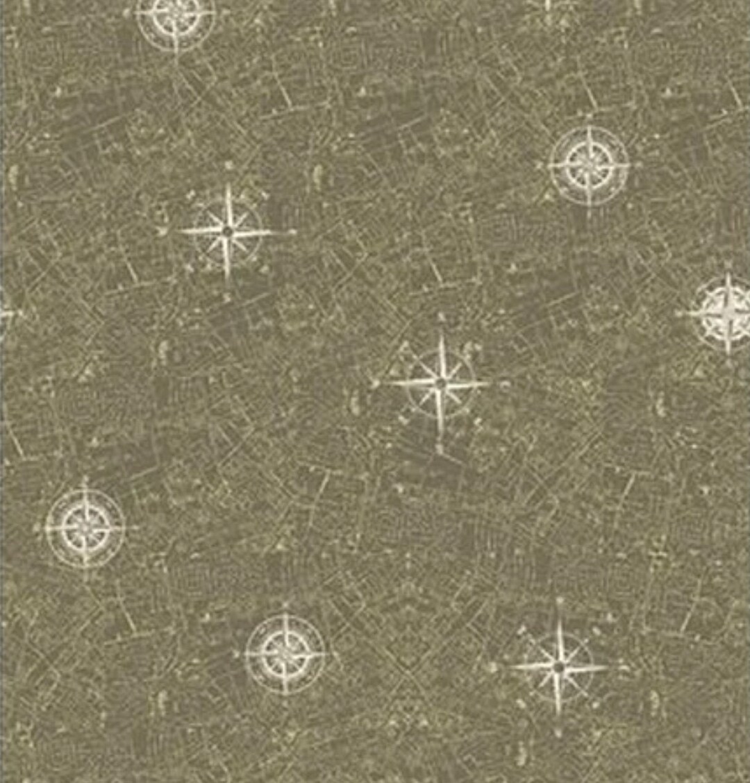 Stof European Quilting Old School Map Plan Olive Cotton Fabric by the ...
