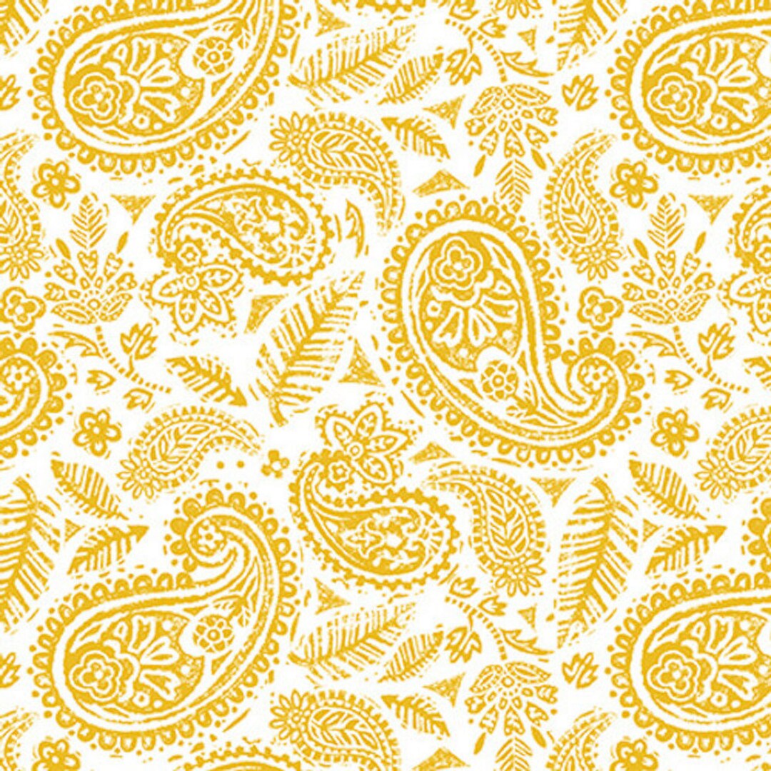 Blank Quilting Mellow Yellow Paisley White Cotton Fabric by the Yard - Etsy
