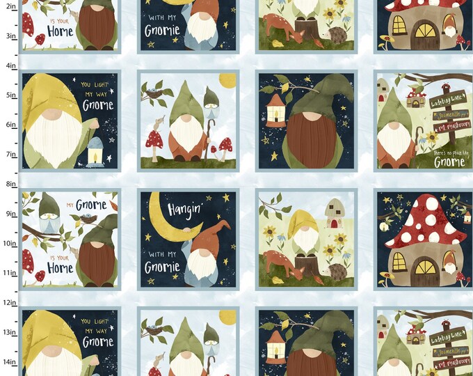 3 Wishes You Light My Way Gnomes Gnome Patch Blue Cotton Fabric by Yard ...