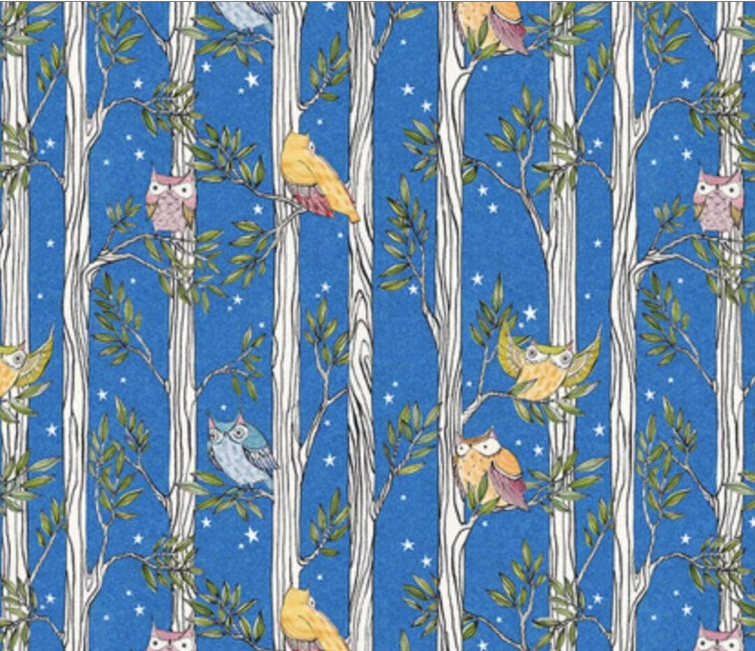 Free Spirit Cori Dantini Well Owl Be Owl Be in the Trees Blue Fabric by ...