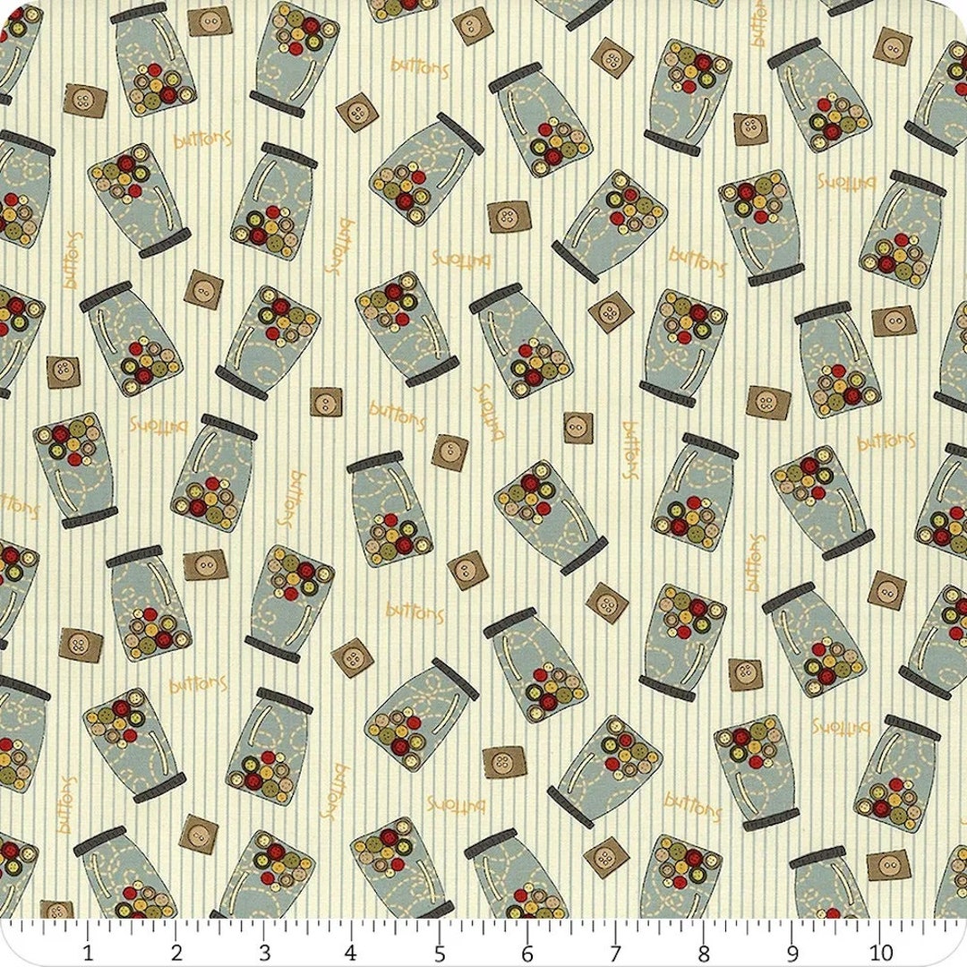 Henry Glass S is for Sew Button Jars Cream Cotton Fabric by Yard - Etsy