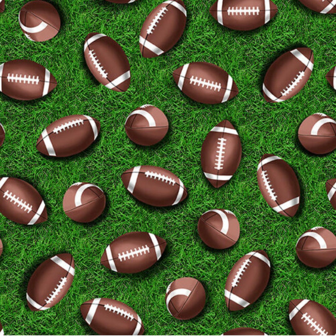 Blank Quilting Blue Love of the Game Footballs Green Cotton Fabric by ...