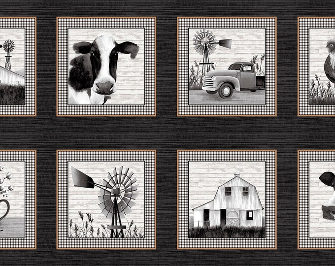 Studio E Buttermilk Farmstead Block Panel Black Cotton Fabric by Panel ...