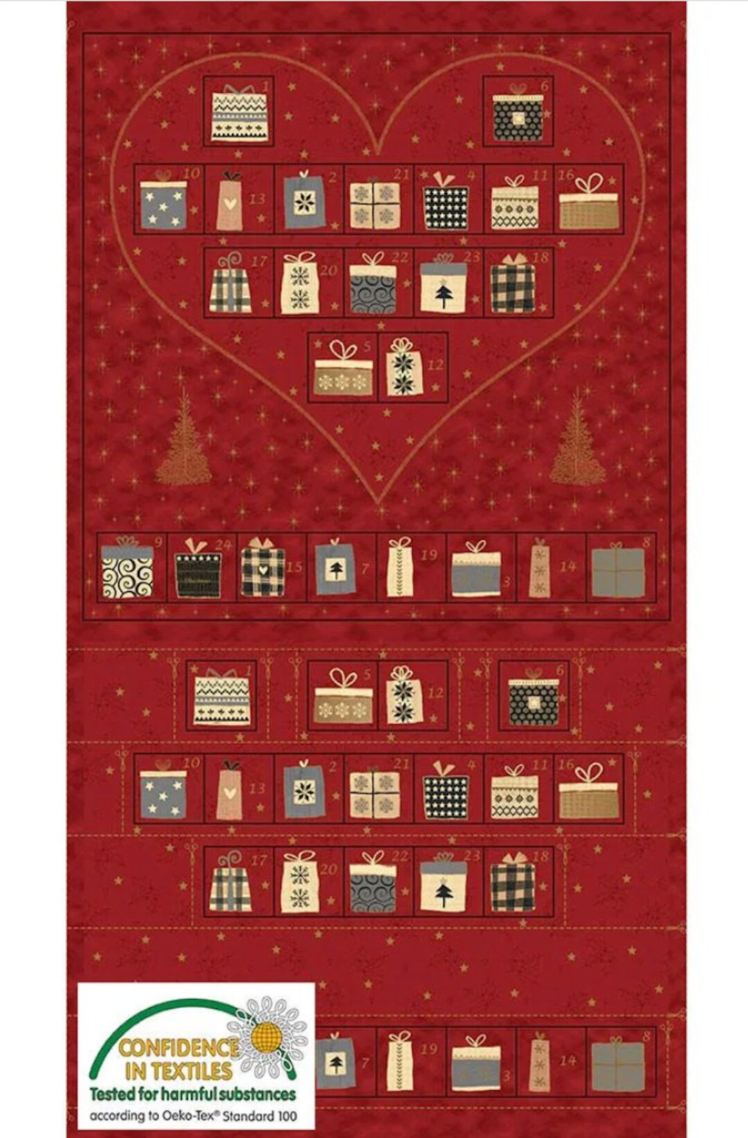 Stof European Magic Christmas Advent Calendar Red Gold Cotton Quilting ...