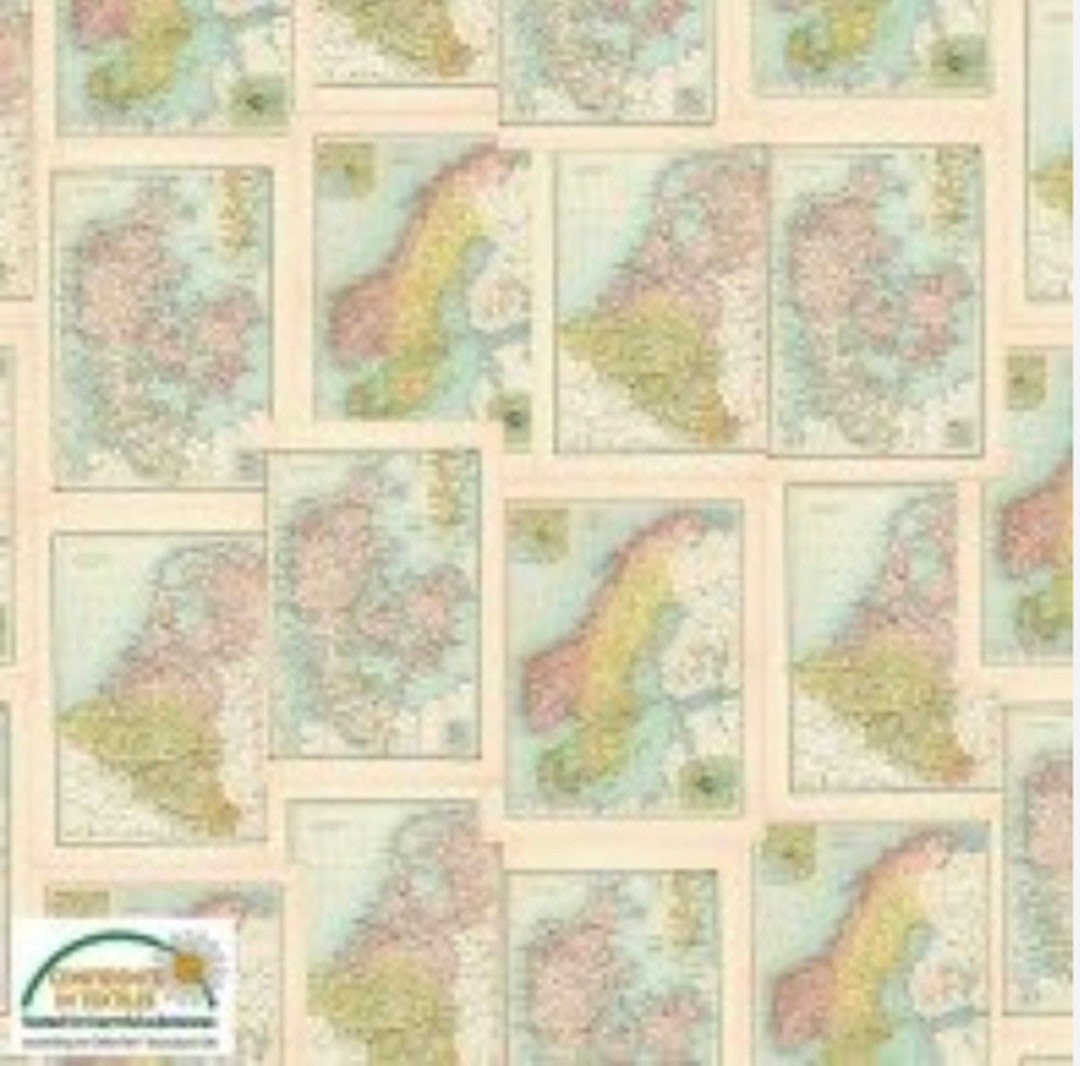 Stof European Quilting Old School Map Pages Beige Cotton Fabric by the ...
