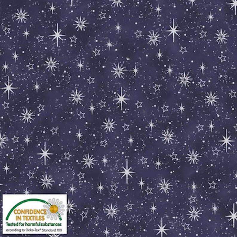 Stof Star Sprinkle Stars Crystals Blue Silver Cotton Fabric by the Yard ...