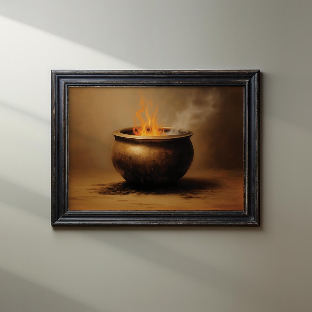 Witch's Cauldron With Fire Art Print, Spooky Halloween Decor, Perfect ...