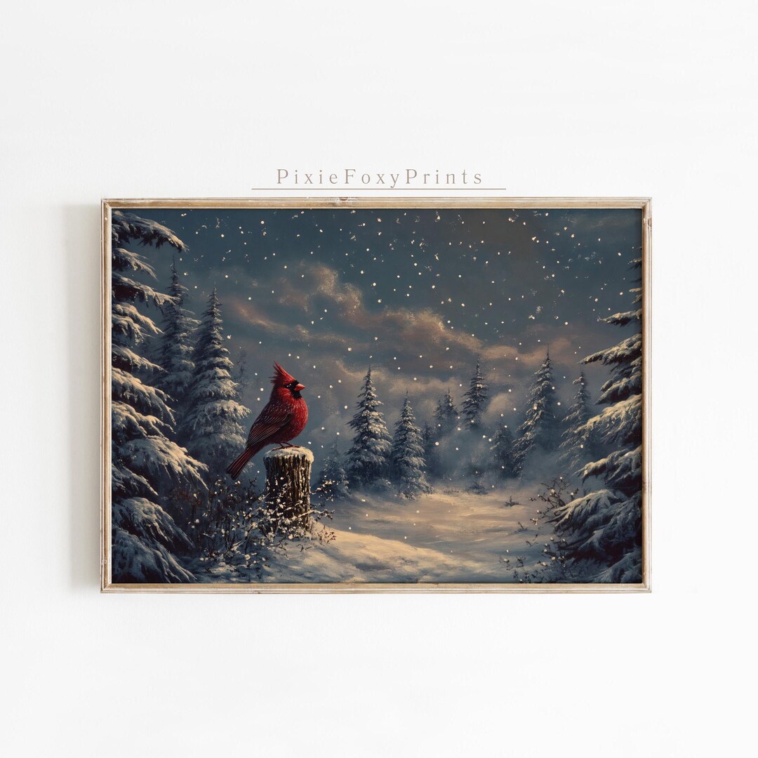 Winter Cardinal Art Print, Snowy Forest Scene (digital Download) - Etsy