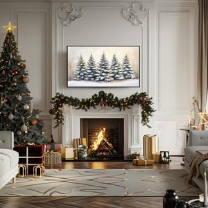 Snowy Evergreen Forest Frame TV Art, Winter Pine Trees Digital Download ...