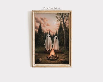 Cute Ghosts Halloween Art Print Gothic Decor Adorable Ghosts in Field ...