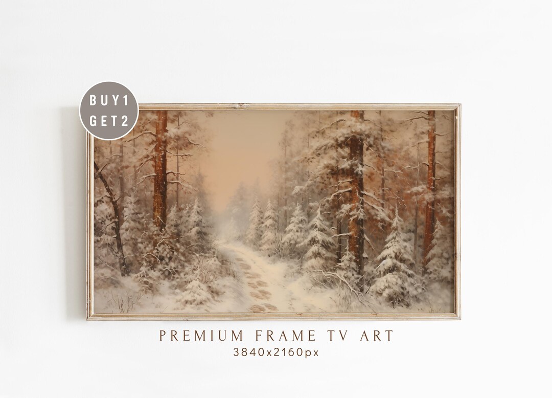 Winter Forest Path Art for Samsung Frame TV, Snowy Trail Digital Art ...