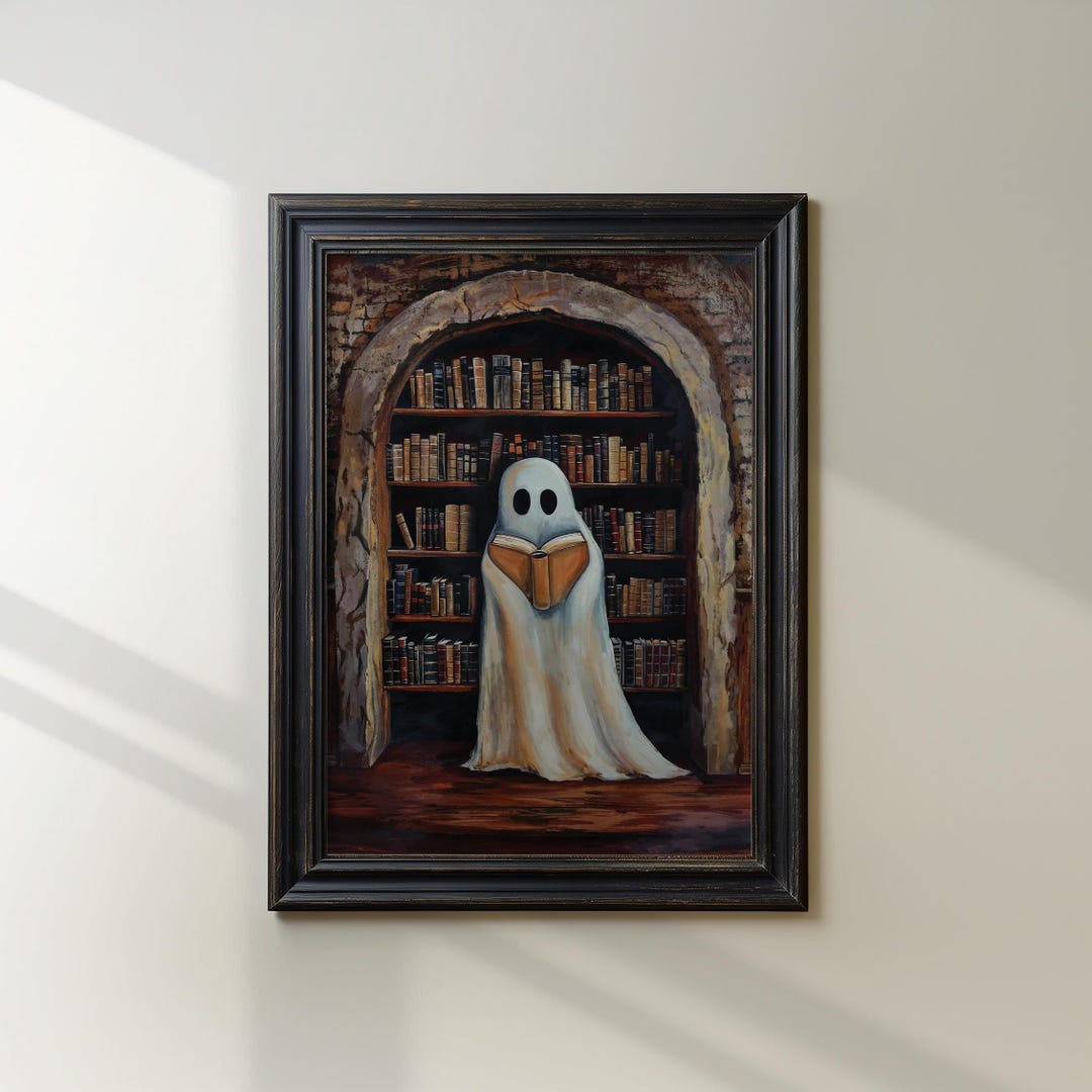 Ghost in Library Art Print, Whimsical Halloween Decor, Charming and ...
