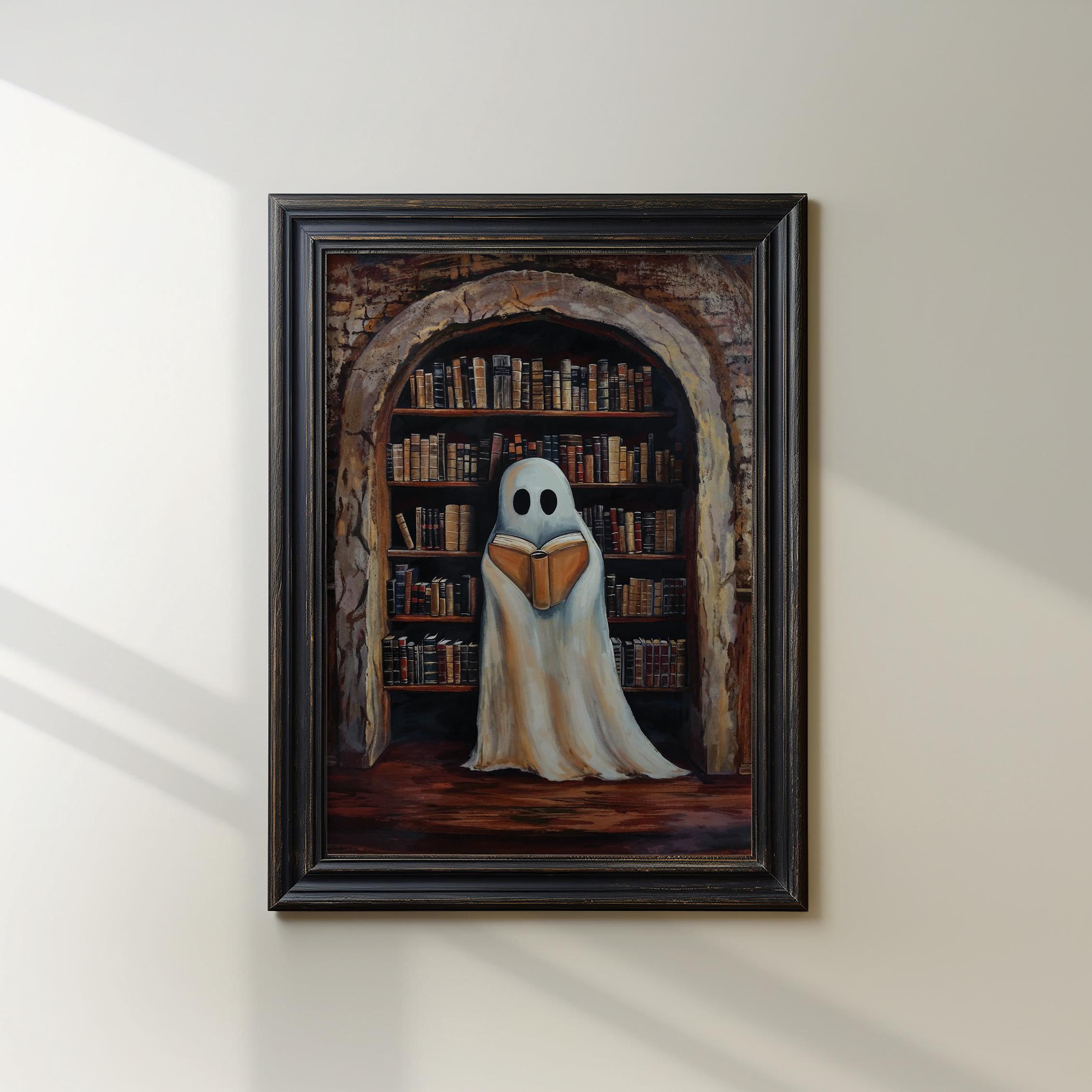 Ghost in Library Art Print, Whimsical Spooky Halloween Decor (digital ...