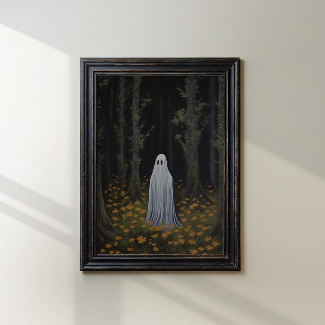 Spooky Ghost in Enchanted Forest Art Print, Halloween Decoration ...