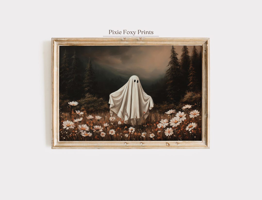 Spooky Ghost in Wildflower Meadow Print, Dark Autumn Landscape (digital ...