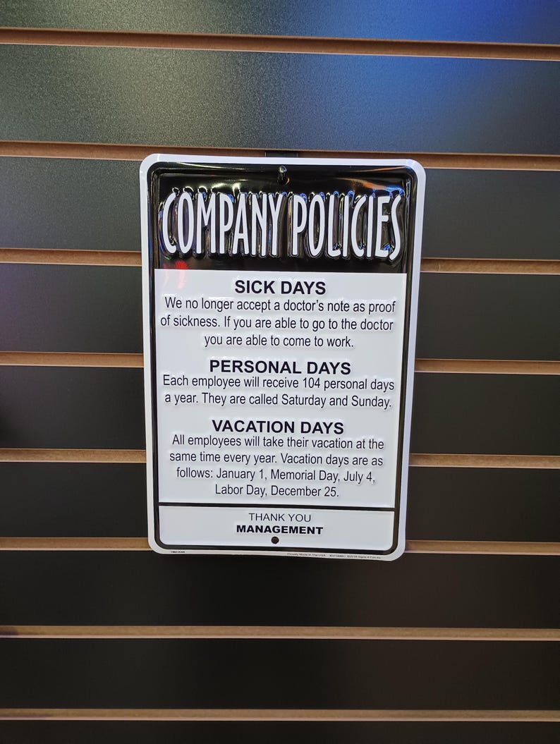 Funny Office Signs Company Policy Sign Funny Gift for Boss Gift for ...