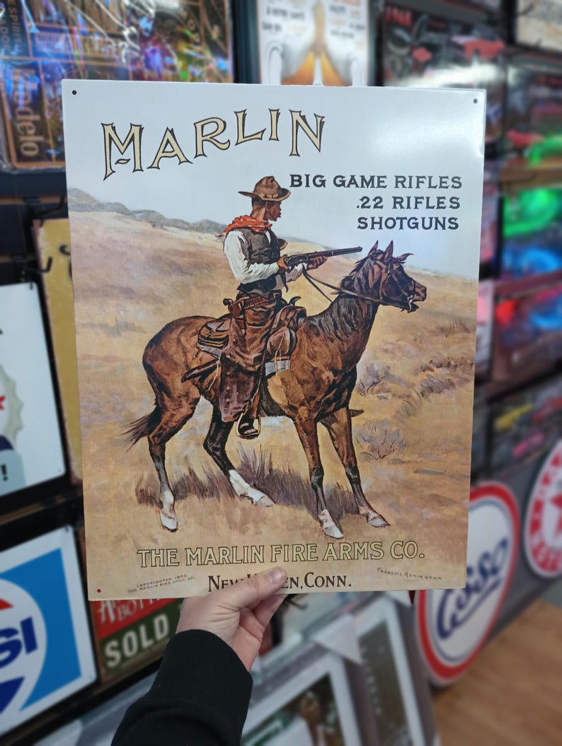 Marlin Rifle Tin Sign Marlin Long Live Lever Gun Signs Vintage ...