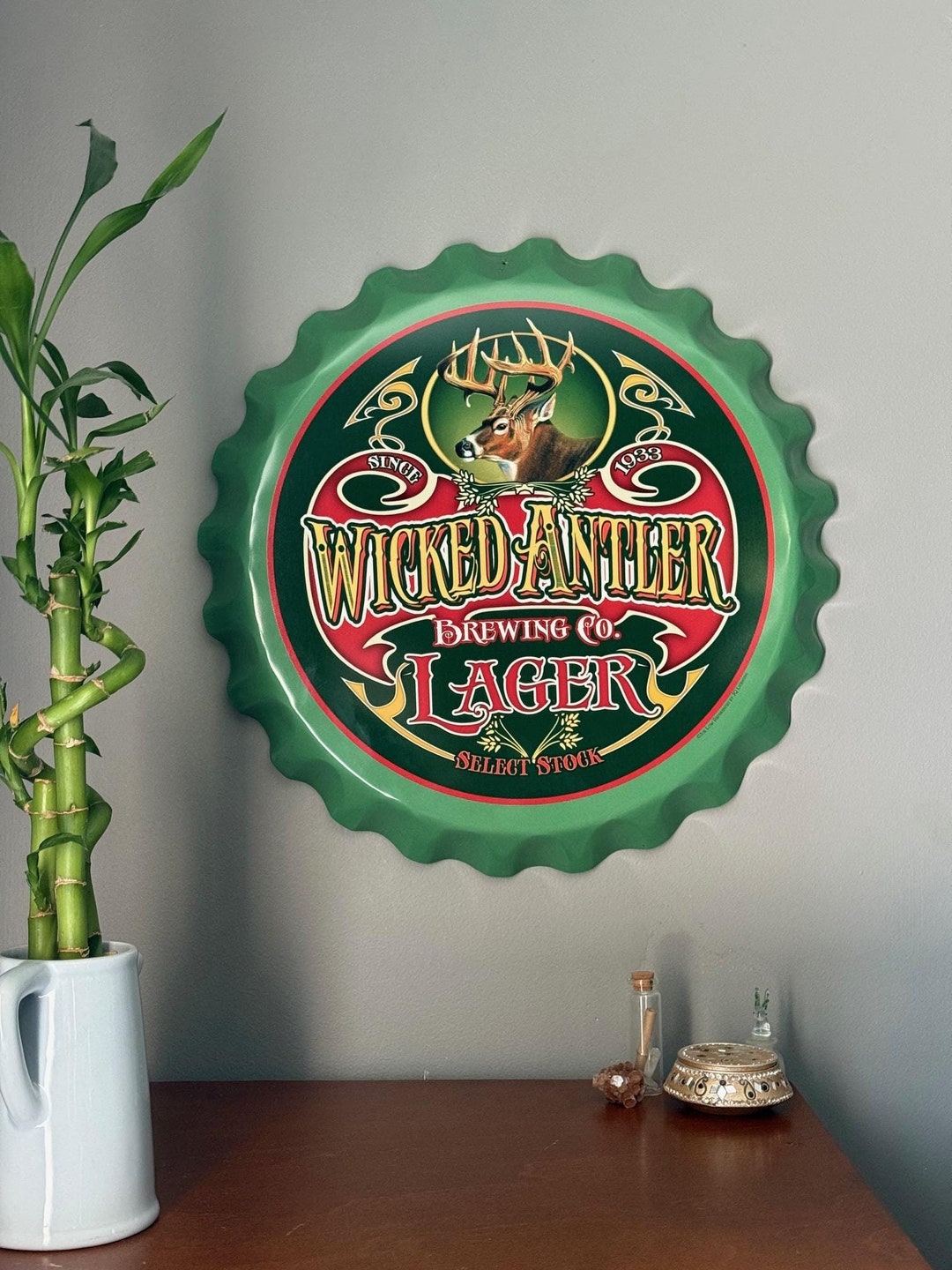 Wicked Antler Beer Bottle Cap Sign Basement Bar Decor Cabin Bar Signage ...