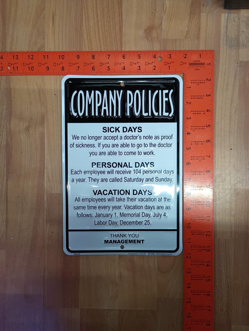 Funny Office Signs Company Policy Sign Funny Gift for Boss Gift for ...