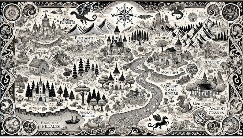 14 Fantasy Map Coloring Pages - Adult and Kids Coloring Book, Fantasy ...