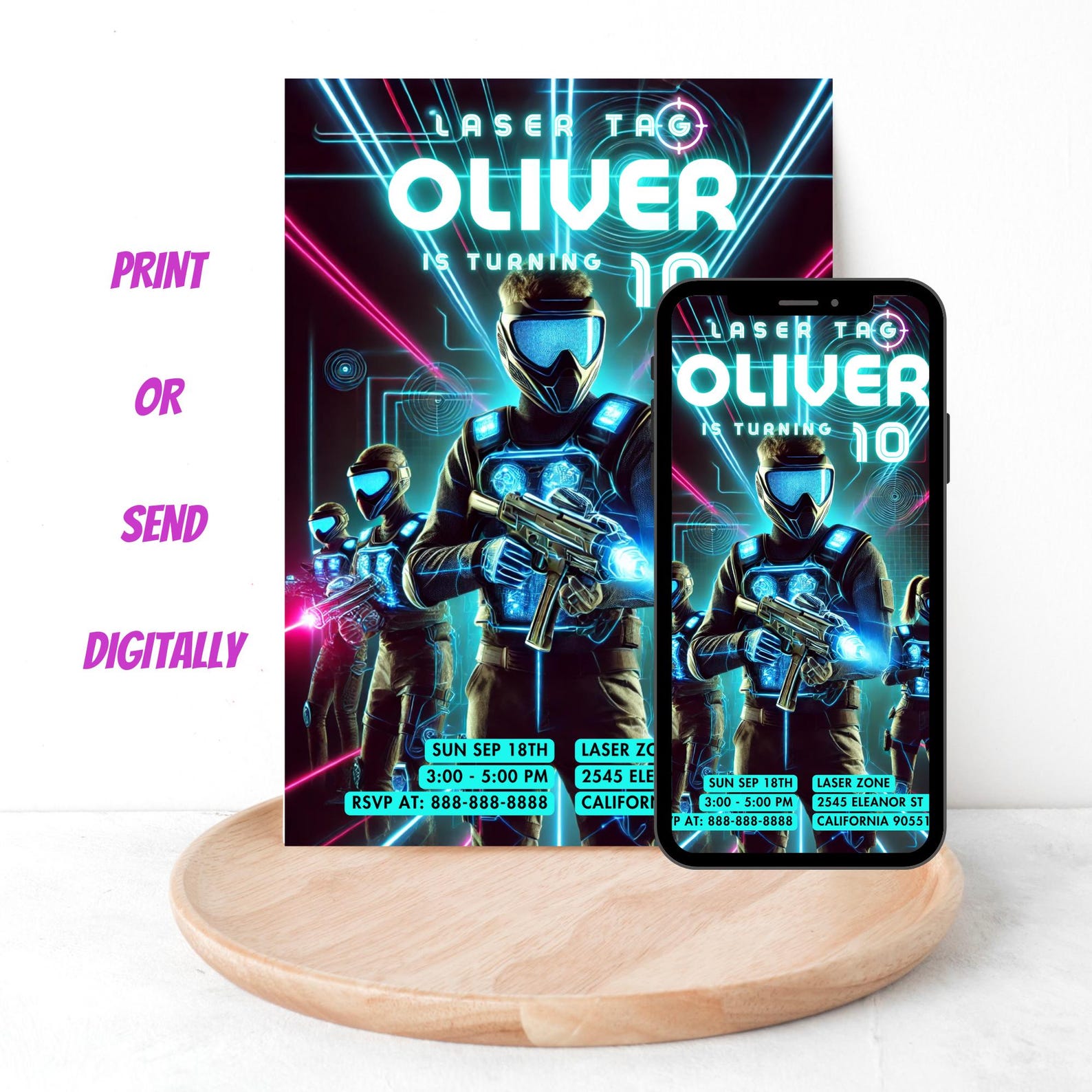 Laser Tag Birthday Invitation | Neon Glow, Printable (digital File) - Etsy