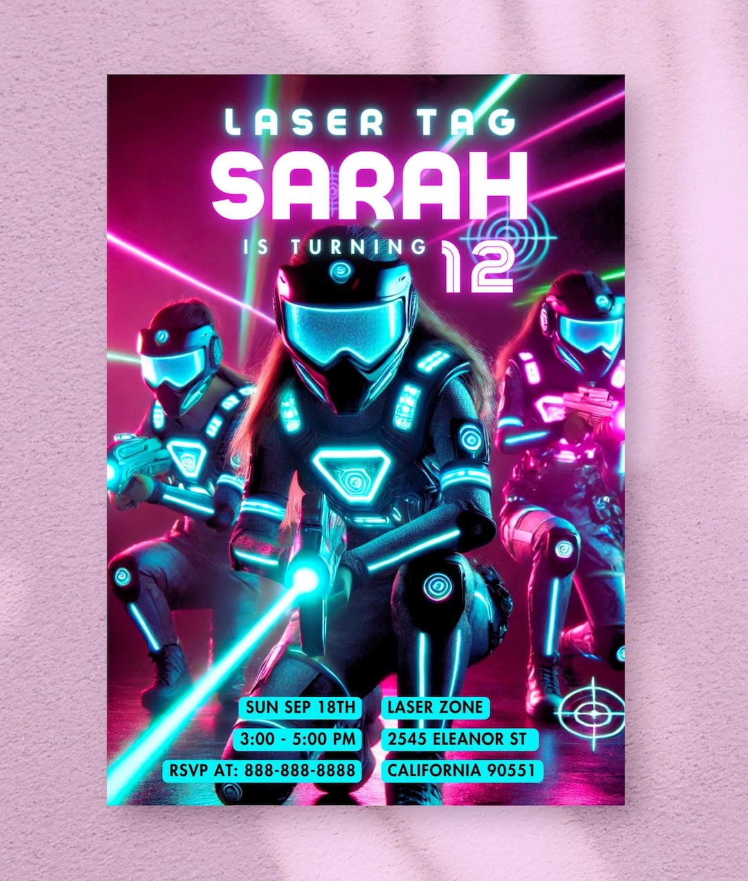 Laser Tag Birthday Invitation | Girl Laser Game Party Invite ...