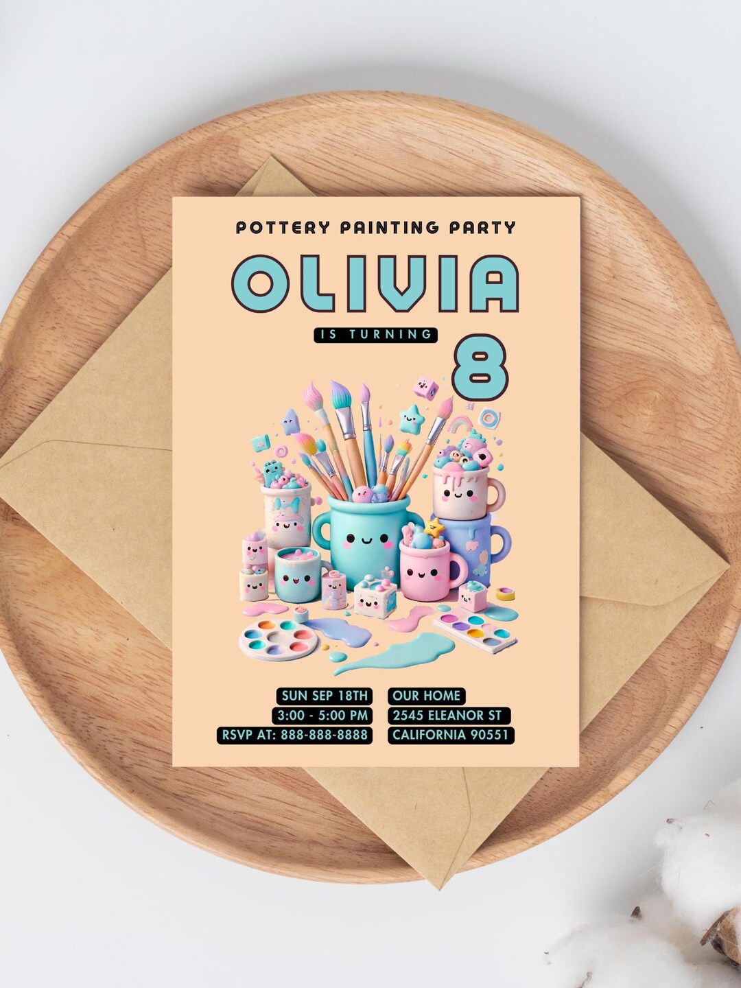 Pottery Painting Birthday Invitation | Craft Party Invite (digital ...