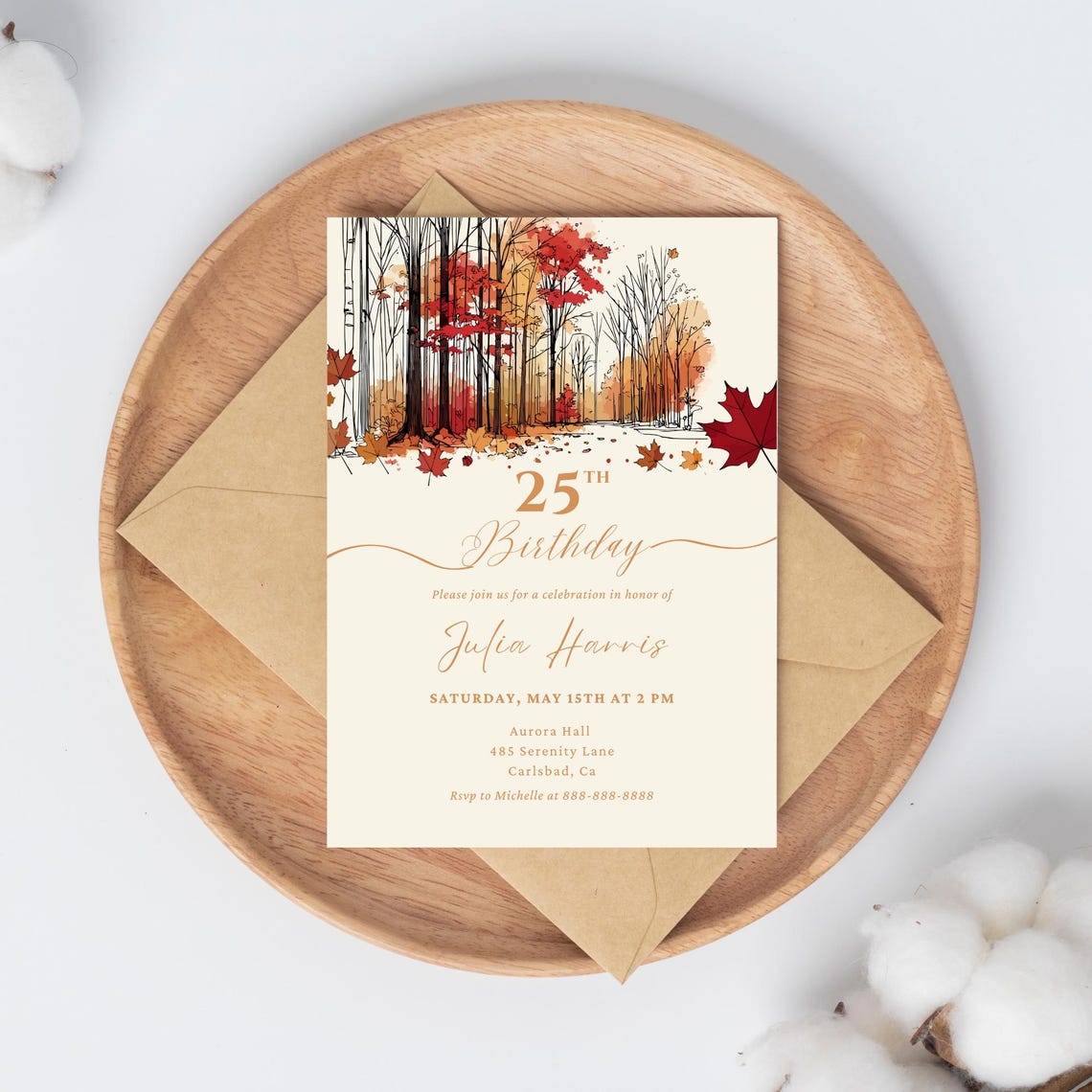 Autumn Birthday Invitation Template Personalized Canada Maple Leaf ...