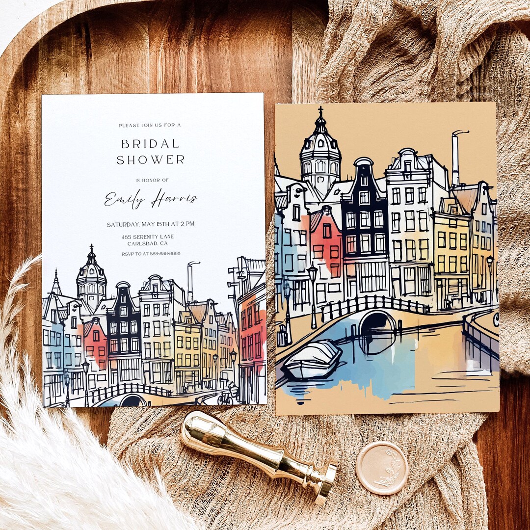 Editable Amsterdam Bridal Shower Invitation Template | Personalized Holland Bridal Brunch Invite ...