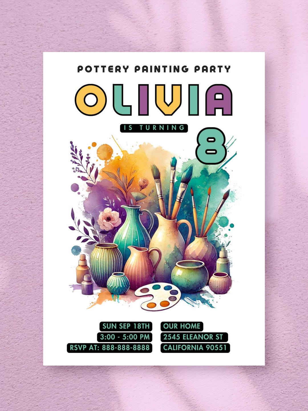 Pottery Painting Birthday Invitation | Kids Craft Party (digital ...